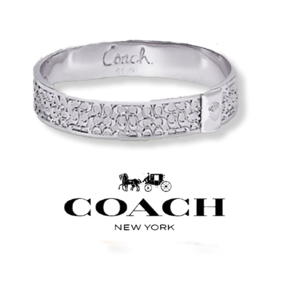 Coach | Jewelry | Coach Silver Signature C Logo Bangle Bracelet | Poshmark